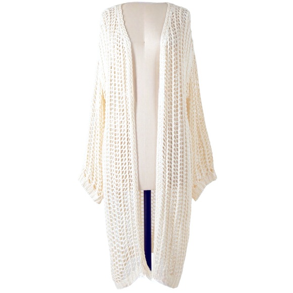 Sweaters | 45 Womens Ivory Crochet Open Long Cardigan Nwt | Poshmark